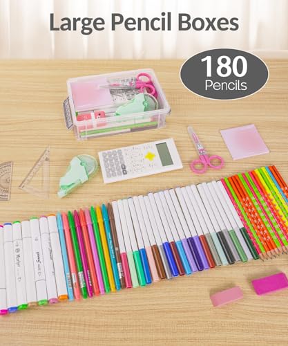 Sooez 6 Pack Extra Large Plastic Pencil Boxes, Clear Pencil Boxes for School Bulk, Plastic Pencil Case Crayon Boxes, Stackable Plastic Storage Containers, Storage Box, School Supply Box…