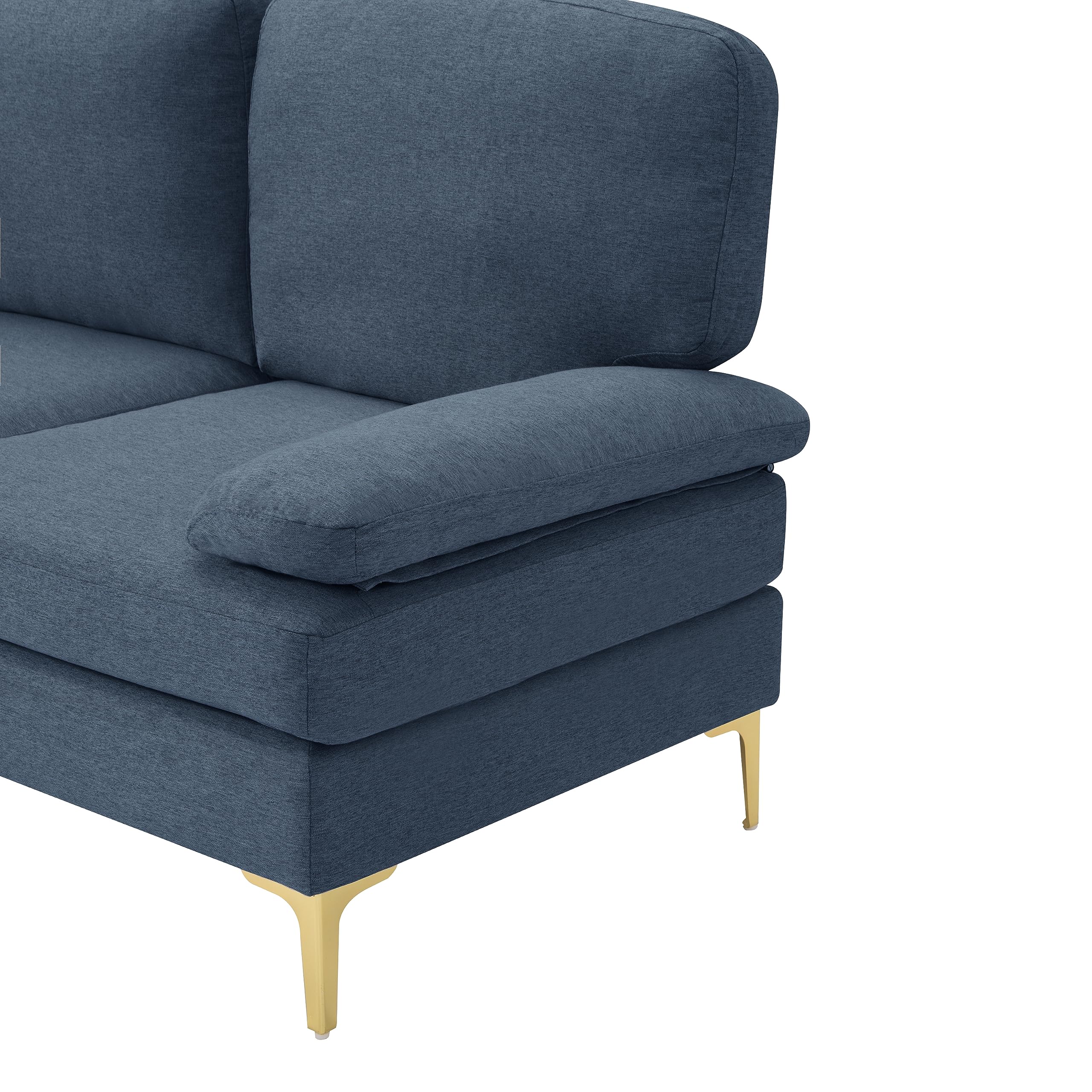KoiHome 79.5" Left Hand Facing Sectional Sofa Couch with 2 Detachable Armrest Pillows, Modern Fabric 3-Seater L Shape Chaise with Metal Legs for Living Room,Apartment,Office, Polyester, Navy Blue