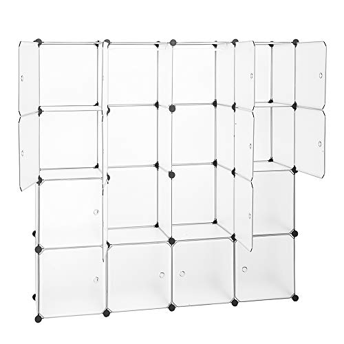 MengK Modular Closet Organizer - 16 Cube Wardrobe Storage System with Drawers and Doors - Perfect for Clothes, Shoes, Toys - DIY Bookcase in White