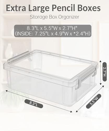 Sooez 6 Pack Extra Large Plastic Pencil Boxes, Clear Pencil Boxes for School Bulk, Plastic Pencil Case Crayon Boxes, Stackable Plastic Storage Containers, Storage Box, School Supply Box…