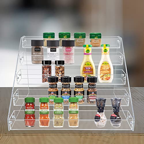 PMMASTO Tiered Spice Rack, Seasoning Organizer, Clear Acrylic Vertical Shelves Can Organizer for Countertop, Cabinet, Pantry, Kitchen Organization & Storage - 5 Tier