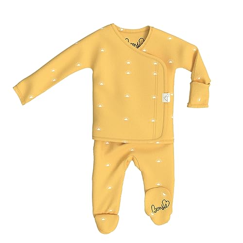 Bonsie Skin to Skin Babywear Footie Bodysuit - Baby Footed One Piece with Yellow Sun Pattern - Sunrise (Newborn)