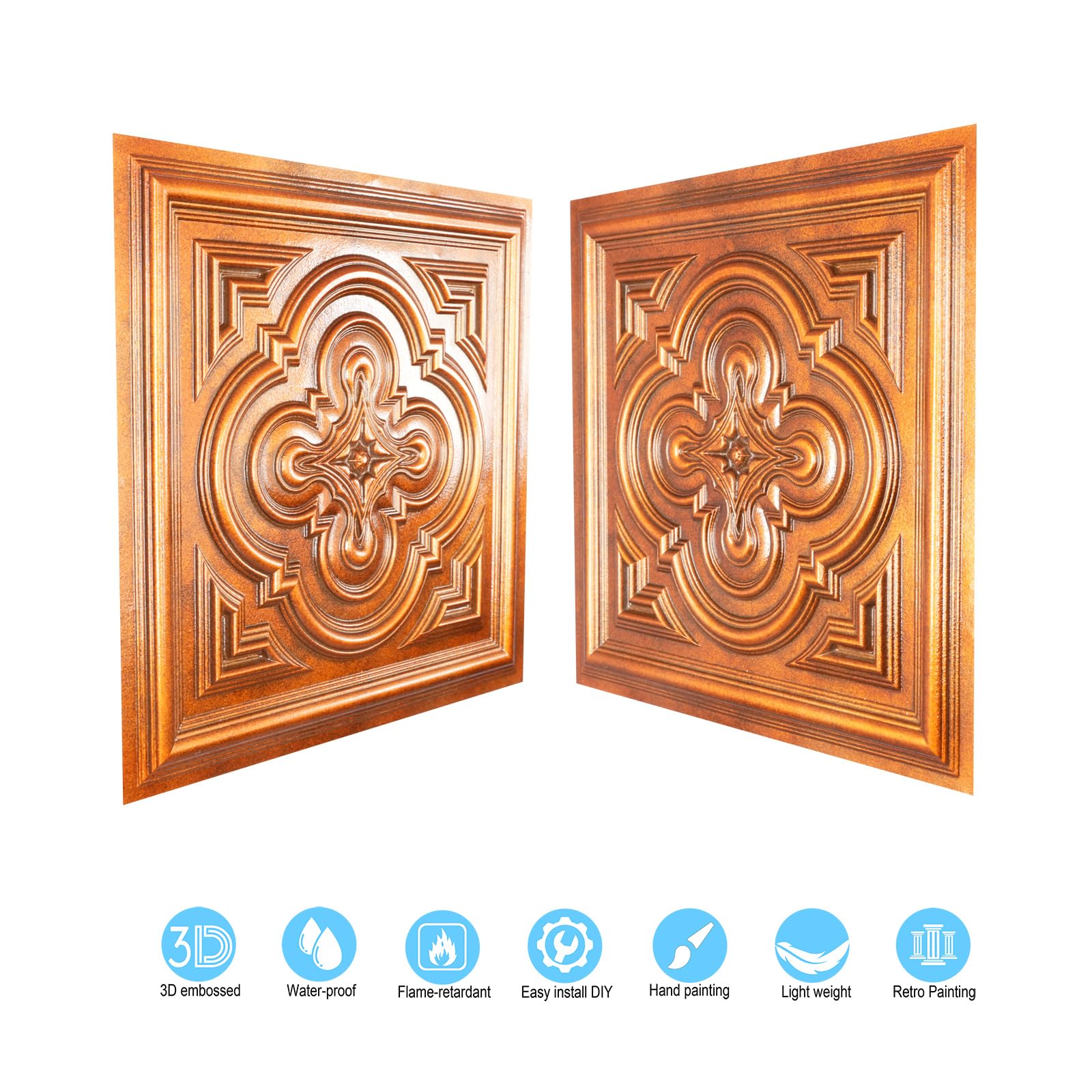 PAINTSDECOR Suspended Ceiling Tiles Farmhouse Tin Ceiling Tiles for Cafe Club Salon Hotel Store Bar 2'x2' PL36 Archaic Copper 10pcs