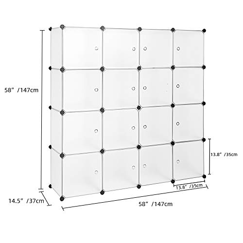 MengK Modular Closet Organizer - 16 Cube Wardrobe Storage System with Drawers and Doors - Perfect for Clothes, Shoes, Toys - DIY Bookcase in White