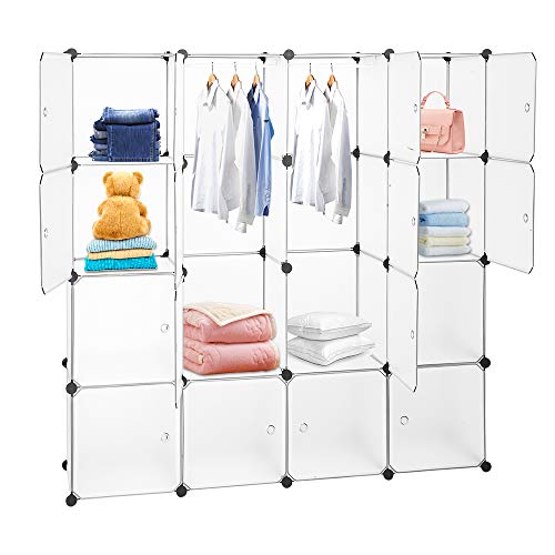 MengK Modular Closet Organizer - 16 Cube Wardrobe Storage System with Drawers and Doors - Perfect for Clothes, Shoes, Toys - DIY Bookcase in White