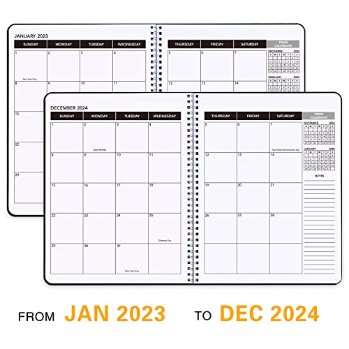 Office Planner Jan 2023- Dec 2024 Monthly Calendar Planner - 9 × 11 Time Management Personal Planner Hard PVC Cover with Spiral Bound
