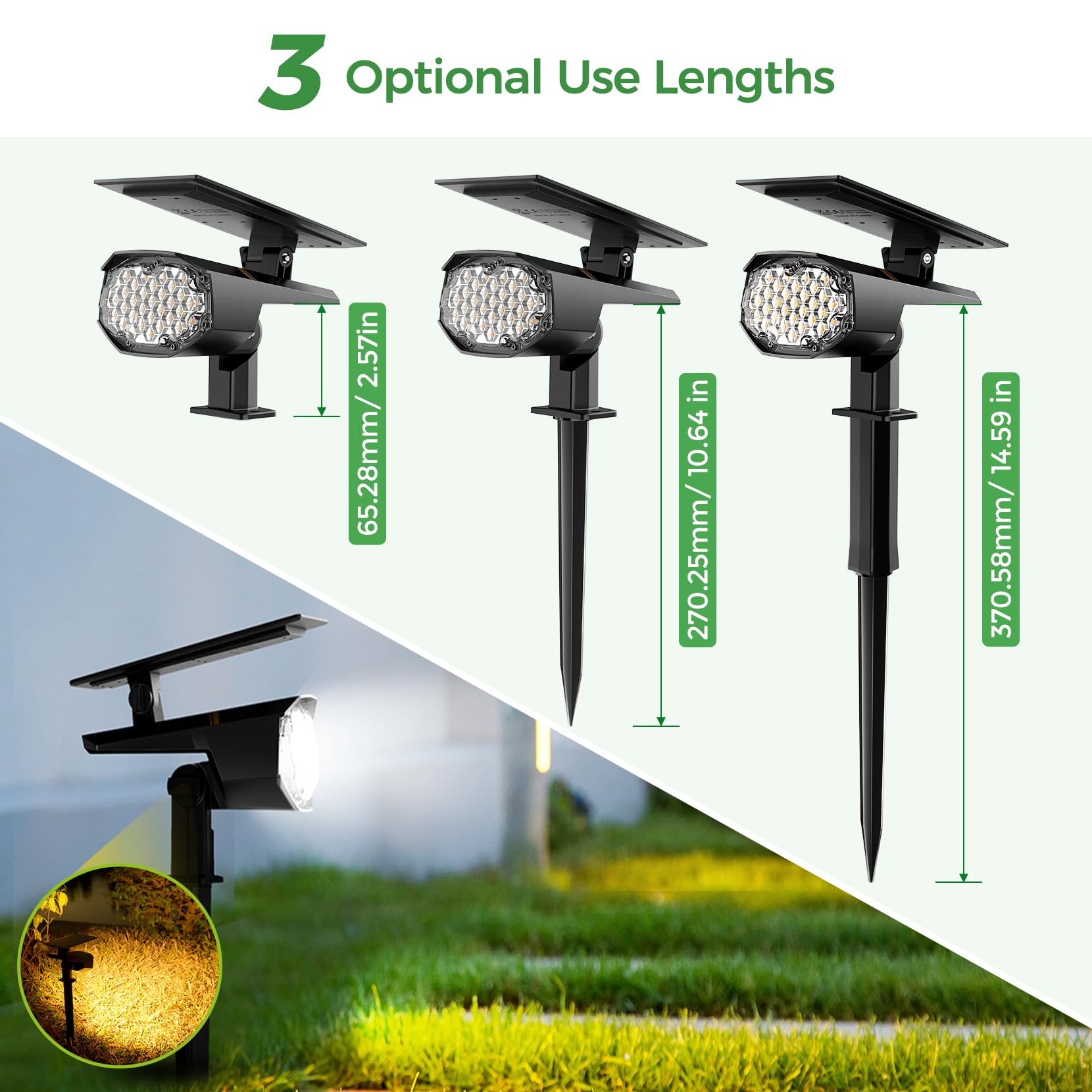 Airmee Solar Outdoor Lights 4 Pack, 30 LED Cold + Warm White Adjustable Spot Lights IP67 Waterproof, 10 Lighting Modes Spotlights Auto On/Off, 2 in 1 Solar Landscape for Yard Garden Driveway Walkway