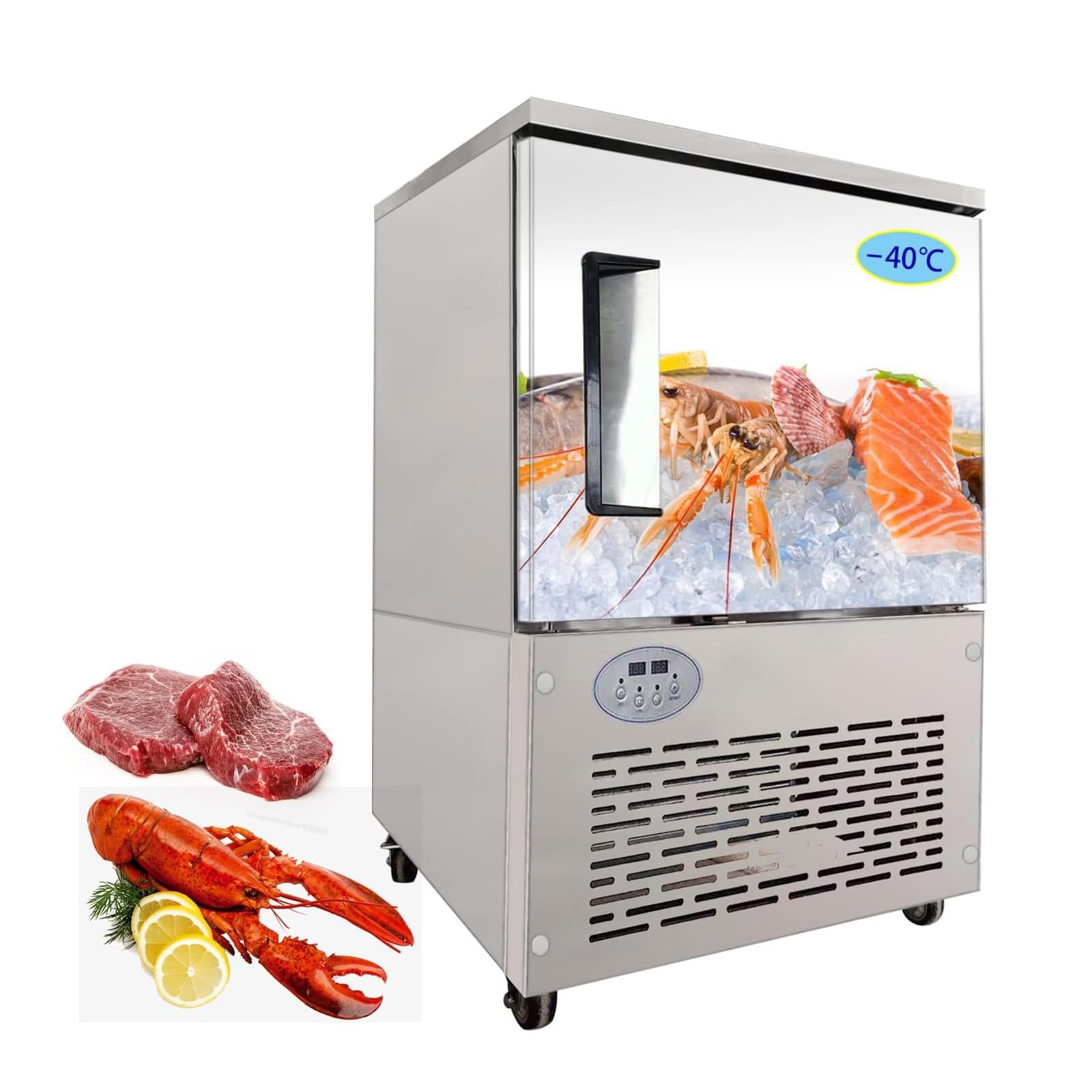 Vaseni 150L 5 Trays Commercial Blast Freezer, Blast Chiller, Blast Chiller Shock Freezer 2.8in Touch Panel, -35~+3℃ Temperature Control, for Ice Cream, Dumpling, Fish, Seafood, Chicken, Frozen Meat