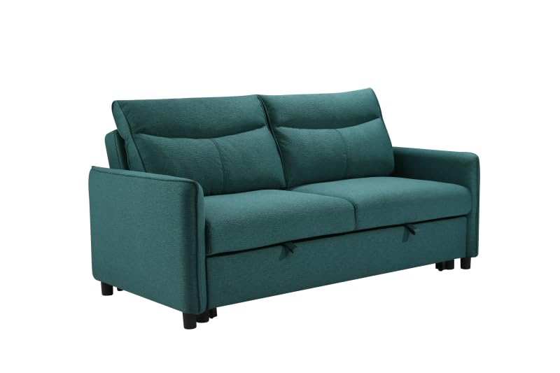 FANYE 74.5" W Futon Loveseat W/Pull Couch Bed and 2 Pillows,3 in 1 Reclining Backrest Love Seat Convertible Queen Size Sleeper & Sofabed for Home Apartment Office Living Room, Green