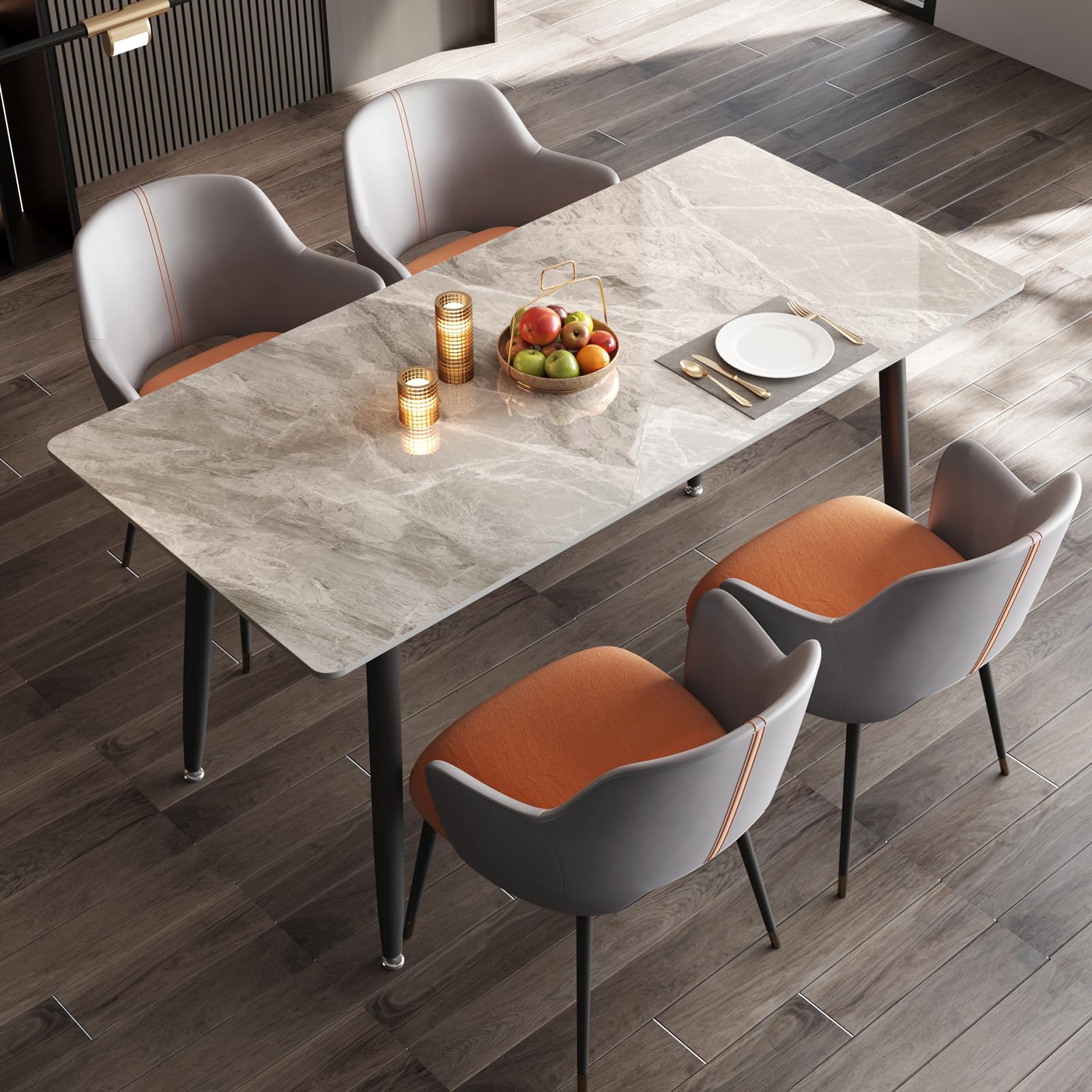 MCDAMCN Marble Sintered Stone Dining Table, 55" Grey Kitchen Table for Dining Room, Fade and Scratch Resistant, Table Only