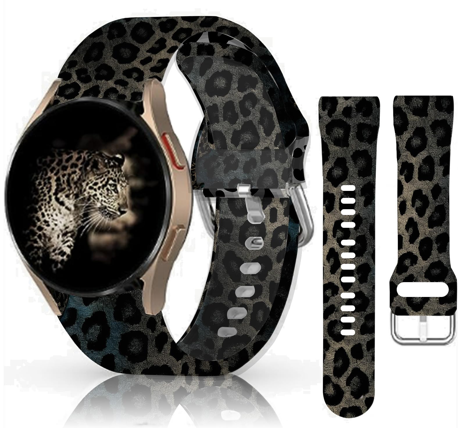 20mm Luxury Silicone Sport Bands Compatible for Samsung Galaxy Watch 6/Watch 5/Galaxy Watch 4 40mm 44mm/Classic 42mm 46mm/Watch 3 41mm, Active 2 Watch Bands,Leopard cheetah Skin Replacement Strap for
