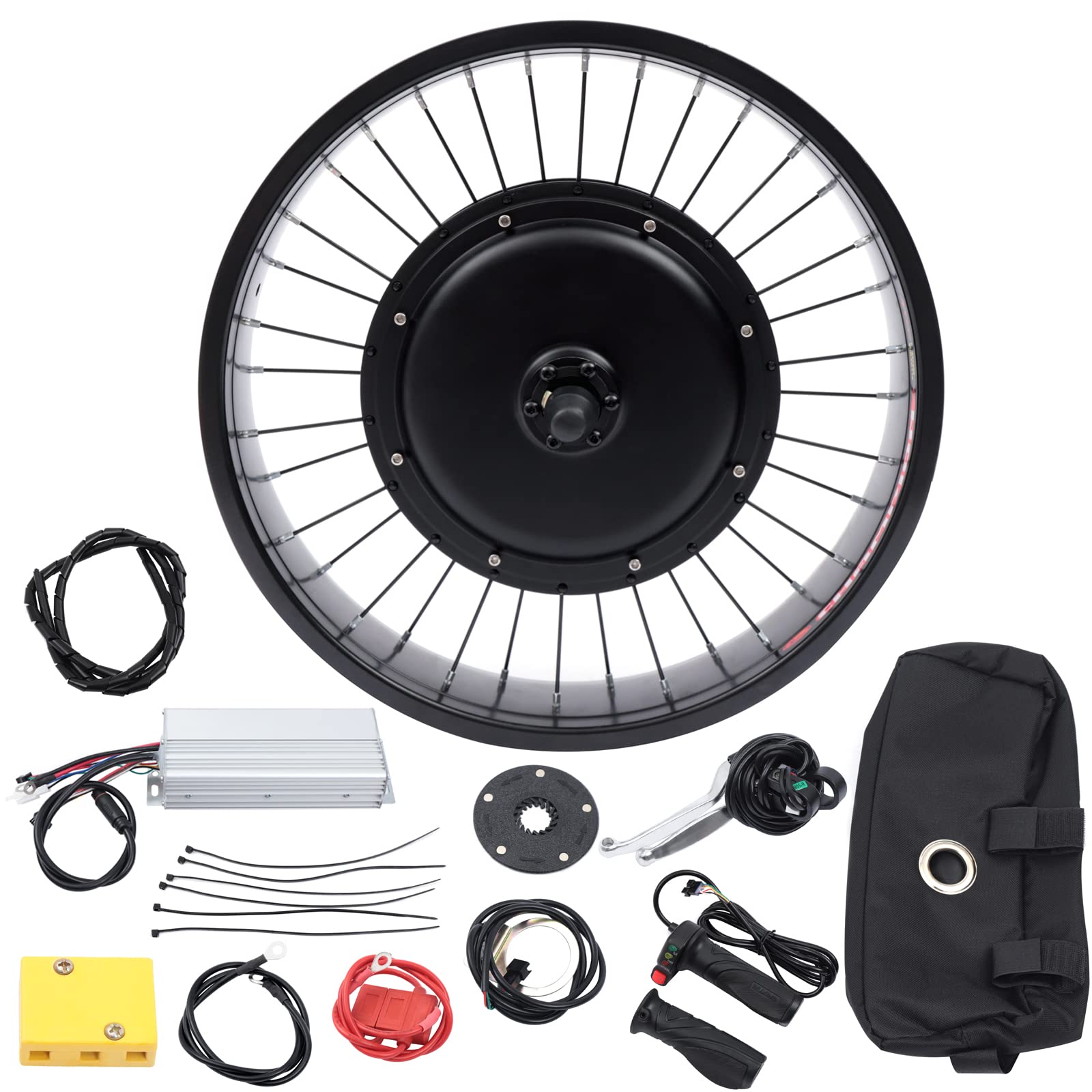 RIAHNEAH E-Bicycle Conversion Kit, 48V 1000W 20" Front Wheel Electric Bicycle Conversion Kit, Electric Bicycle Brushless Gearless Hub Motor Kit 48km/h High Speed Motor Wheel Kit