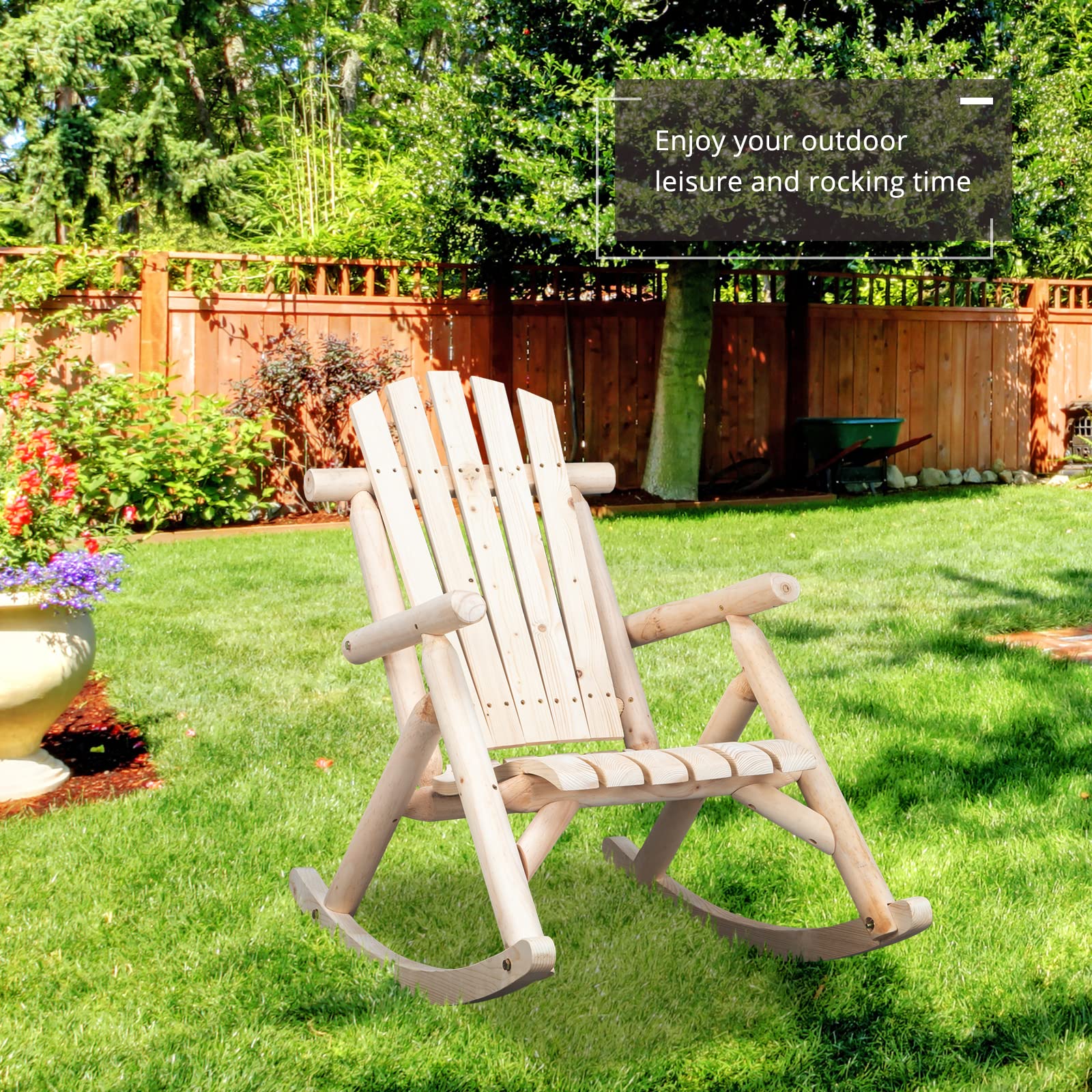 COOBL Log Rocking Chair,Solid Wood High Back Rocker,All Weather Resistant Porch Rocker for Lawn Garden Backyard Patio