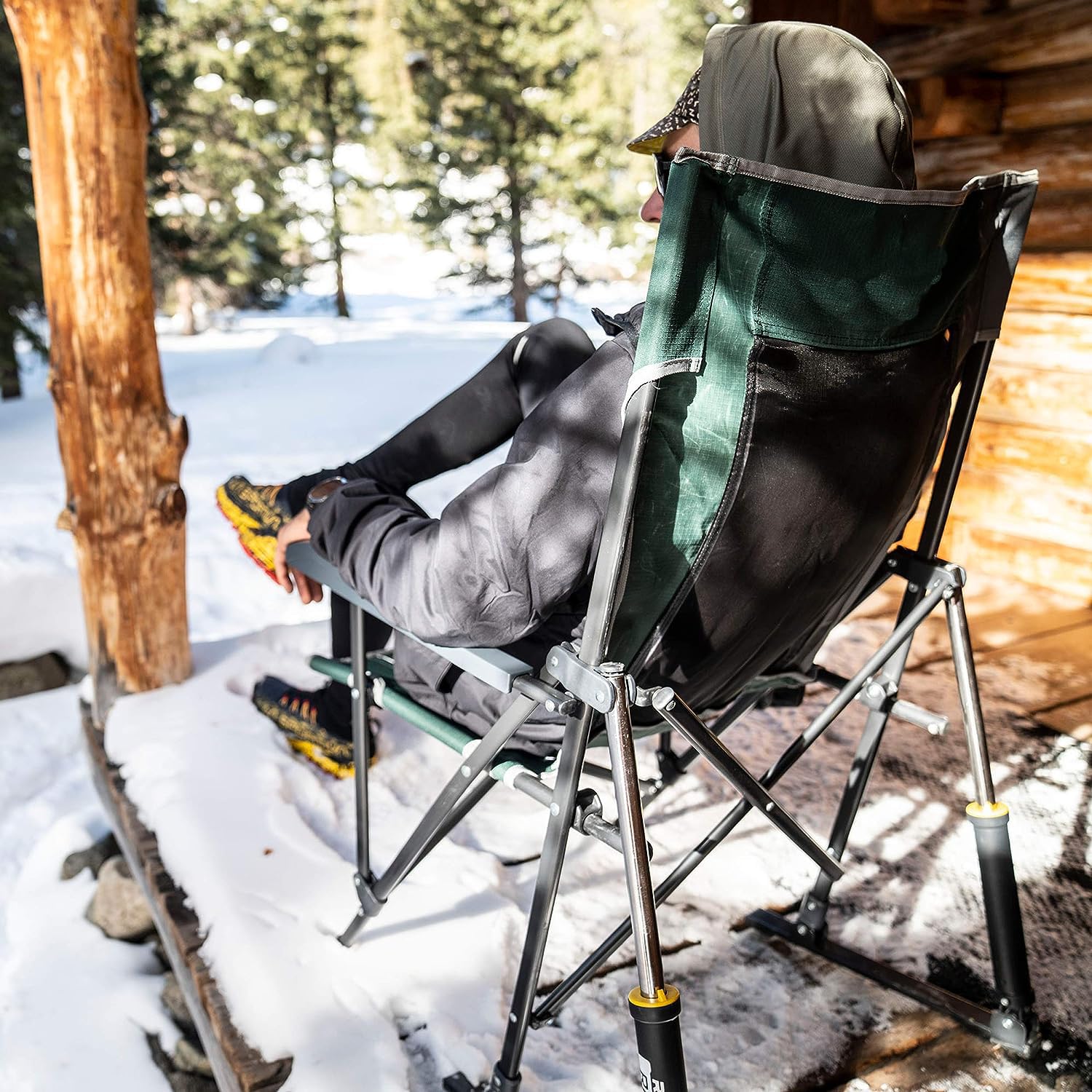 Green/Grey Outdoor Roadtrip Rocker: Your Collapsible Rocking Chair for Camping Adventures