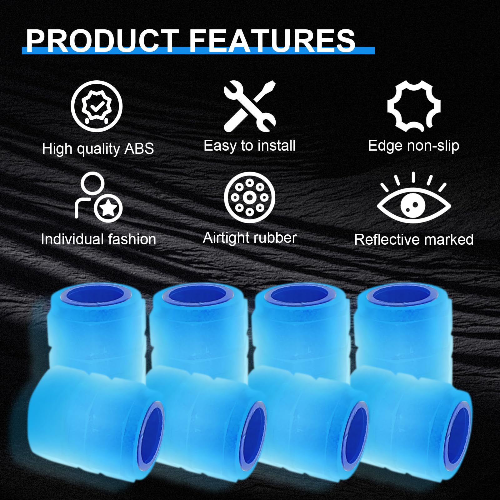 QUICTO 8PCS Car Tire Valve Caps, Illuminated Tire Valve Caps for Cars, Motorcycles, Bicycles, Trucks, SUVs Universal Tire Valve Caps (Blue)