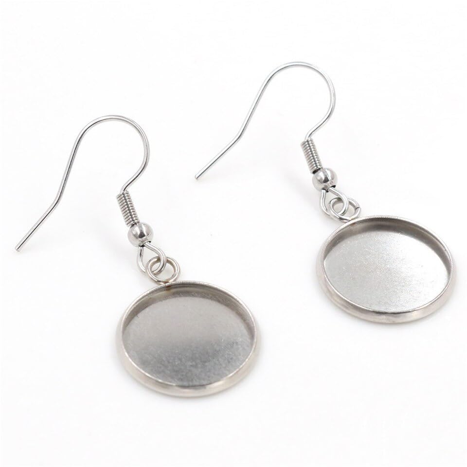 Kentuckiz 8 10 12 14 16 18 20 25Mm 10Pcs Stainless Steel Cabochon Earring Settings Earrings Base,DIY Earrings Hooks Findings - (Size: 12Mm)