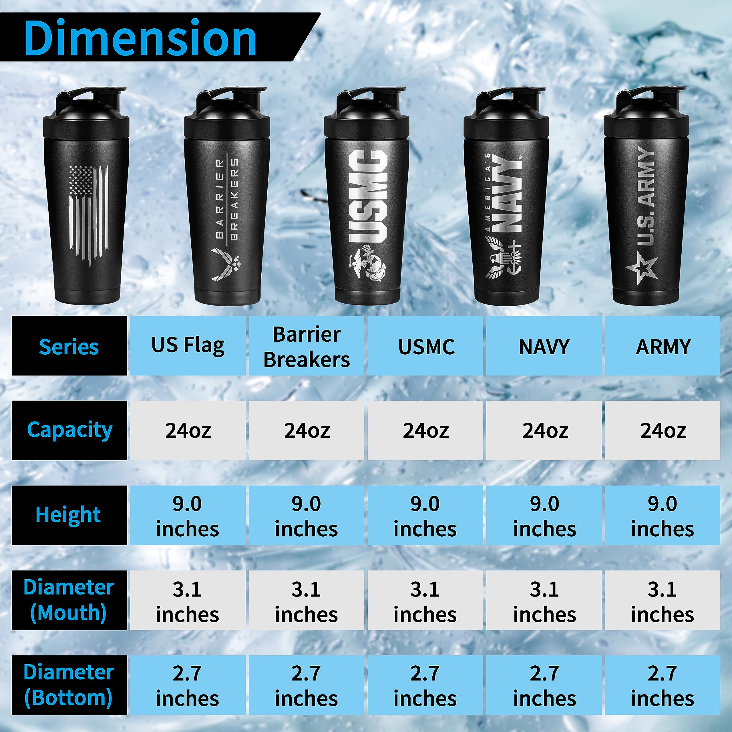 Military Gift Shop 24oz Insulated Air Force Shaker Bottle Engraved Logo–24oz Water Bottle–Cup for Protein Shakes Air Force Gifts | Disabled USMC Vet Owned SMALL Business