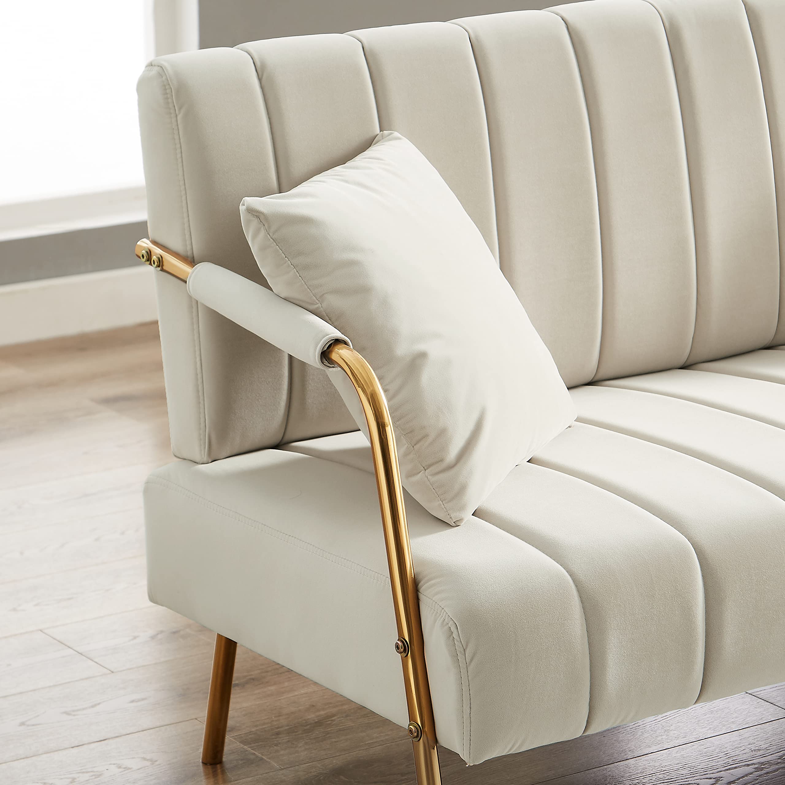 Majnesvon 61" Modern Loveseat Sofa Couch,Cashmere Fabric Small Love Seat w/2 Pillows and Metal Legs,2-Seater Upholstered Mini Sofa Couches for Small Space,Living Room Bedroom Apartments (White)