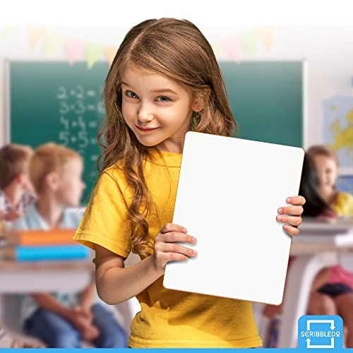 Scribbledo Set of 6 Small White Board Dry Erase Boards Classroom Pack Mini White Boards 9"x12β Personal Whiteboards for Students Teachers School Supplies Lapboards l 6 Mini Whiteboard Erasers Included
