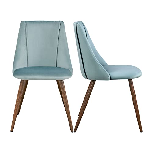 Fangflower Accent Velvet Dining Armless Chairs Set of 2, Mid Century Modern Upholstered Side Seat with Metal Legs for Living Room Kitchen Lounge Farmhouse, Lake Green
