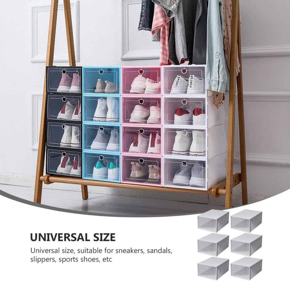 Hemoton Clear Shoe Organizer Plastic Shoe Box with Clear Door, 6pcs Plastic Stackable Shoe Organizer for Closet, Space Saving Foldable Shoe Rack Sneaker Container Bin Holder