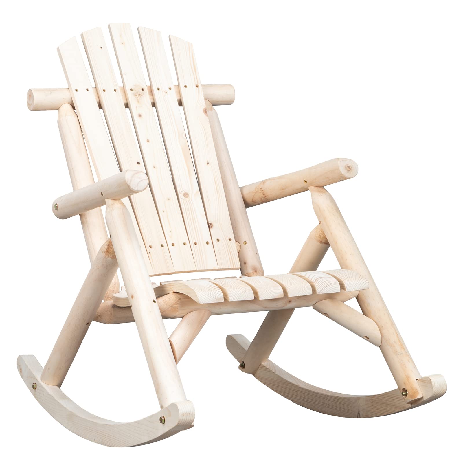 COOBL Log Rocking Chair,Solid Wood High Back Rocker,All Weather Resistant Porch Rocker for Lawn Garden Backyard Patio