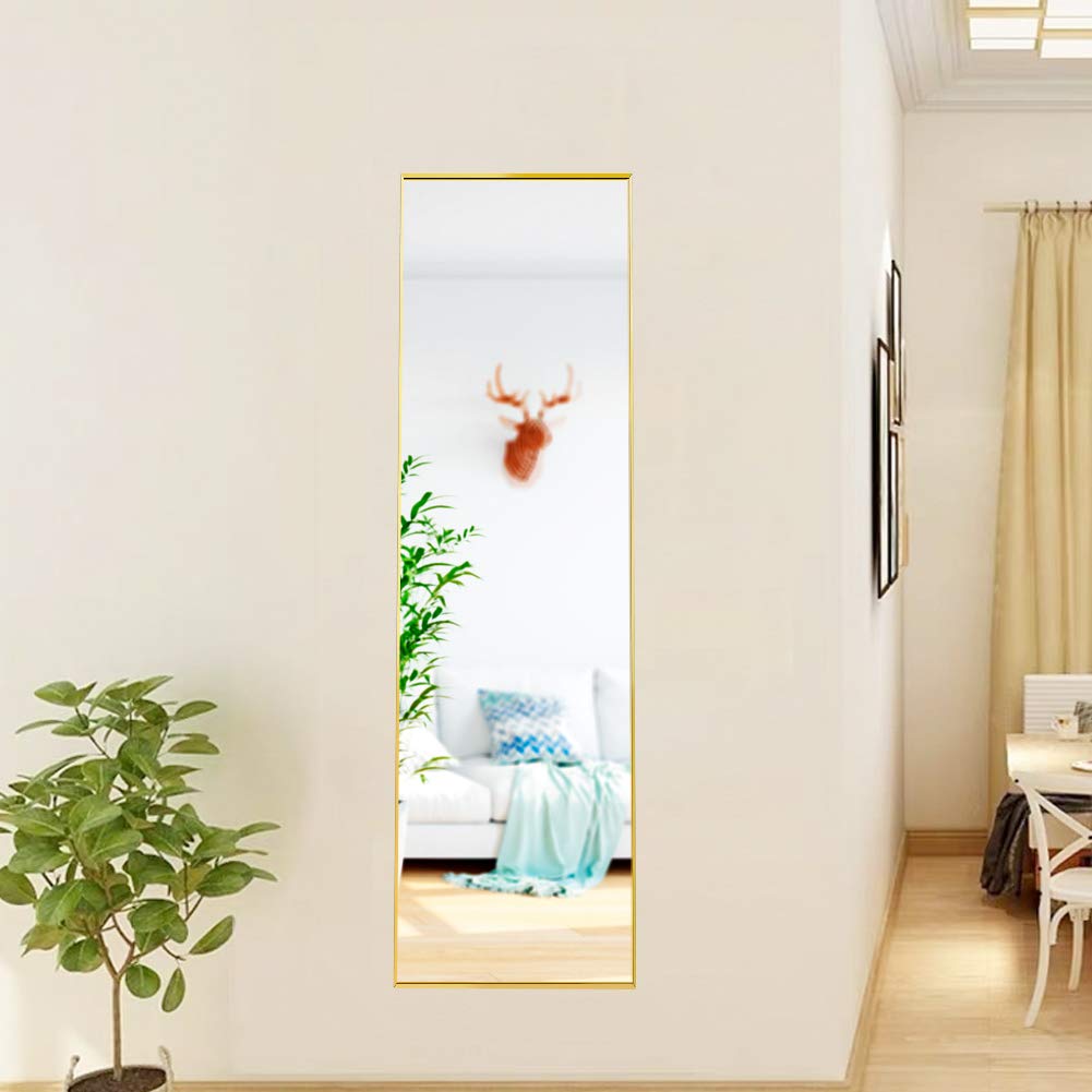 TECNR Full Length Mirror Floor Mirror Hanging Standing or Leaning, Bedroom Mirror Wall-Mounted Mirror with Gold Aluminum Alloy Frame, 59" x 15.7"