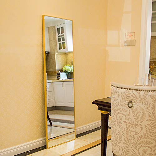 TECNR Full Length Mirror Floor Mirror Hanging Standing or Leaning, Bedroom Mirror Wall-Mounted Mirror with Gold Aluminum Alloy Frame, 59" x 15.7"