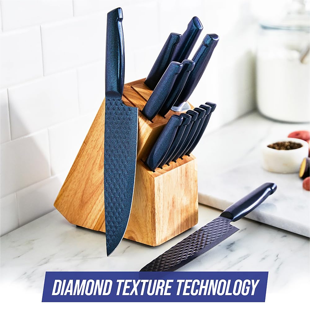 14 Piece Tainless Steel Cutlery, Knife Block Set, Dishwasher Safe, Blue