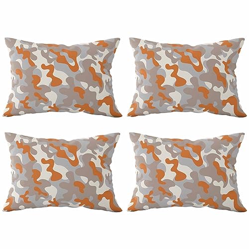 Throw Pillow Covers Camouflage Camo Orange Decorative Pillow Covers 12x20 Inch Set of 4 Grey Farmhouse Style Linen Pillow Case Cushion Cases for Couch Sofa Bedroom Living Room Home Decor