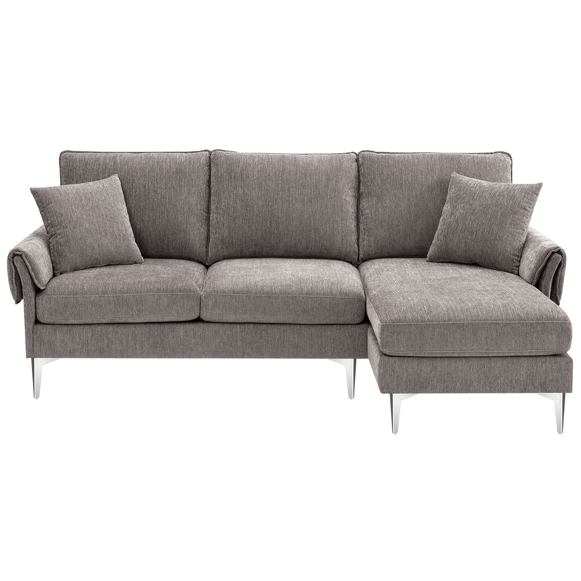 POCIYIHOME 84" Convertible Sectional 2 Pillows, Modern Chenille L-Shaped Couch with Reversible Chaise Lounge, 3-Seater Sleeper Sofa, Fit for Living Room,Office,Apartment, Polyester, Grey
