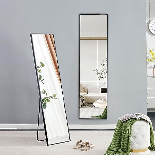 Yone jx je Full Length Mirror, Standing Black 59’’x16’’ for Bedroom with Aluminum Frame, Large Full Body Floor Mirror Wall Hanging or Leaning Modern Decor for Dressing, Living Room (Black)