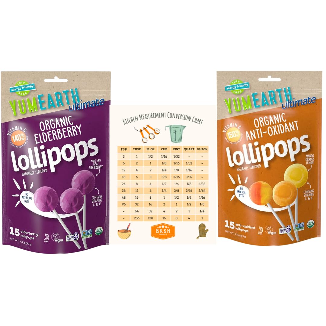 Allergy Friendly Vitamin C Suckers & Lollipops Dye Free Candy Bundle - Elderberry and Anti Oxidant Yum Earth Organic Candy, 30 Count, Vitamin Packed, Low Sugar, Gluten Free