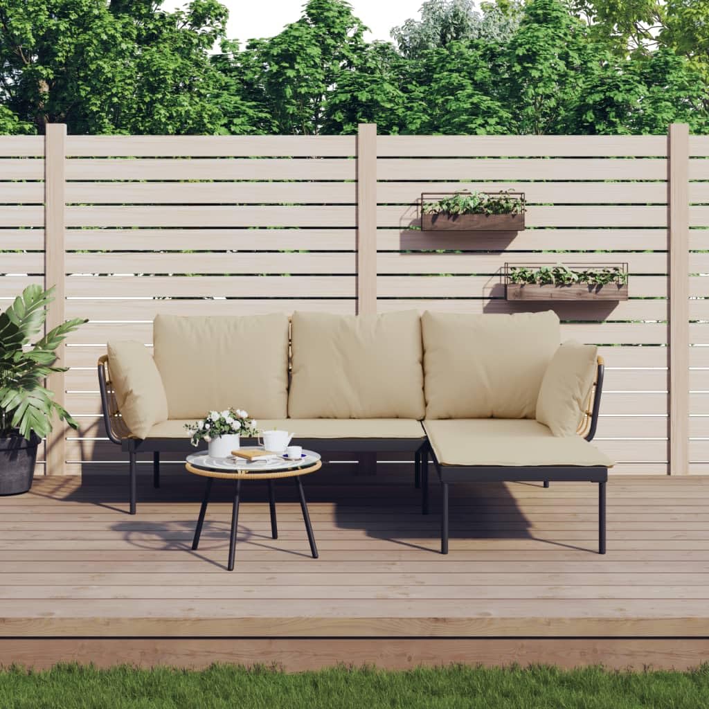 qiangxing 3 Piece Patio Set with Beige Cushions Patio Furniture Sets Outdoor Patio Furniture Sectional Outdoor Furniture Patio Conversation Sets Rattan
