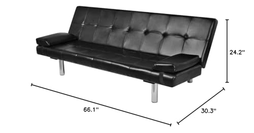 MSLAONXC Sofa Bed with Two Pillows,Living Room Furniture,Sectional Sofa,Backrest Sofa,Balcony Sofa,Armrest Sofa,Lobby Sofa,for Living Room,Home,Office,Study Room,Artificial Leather Adjustable Black