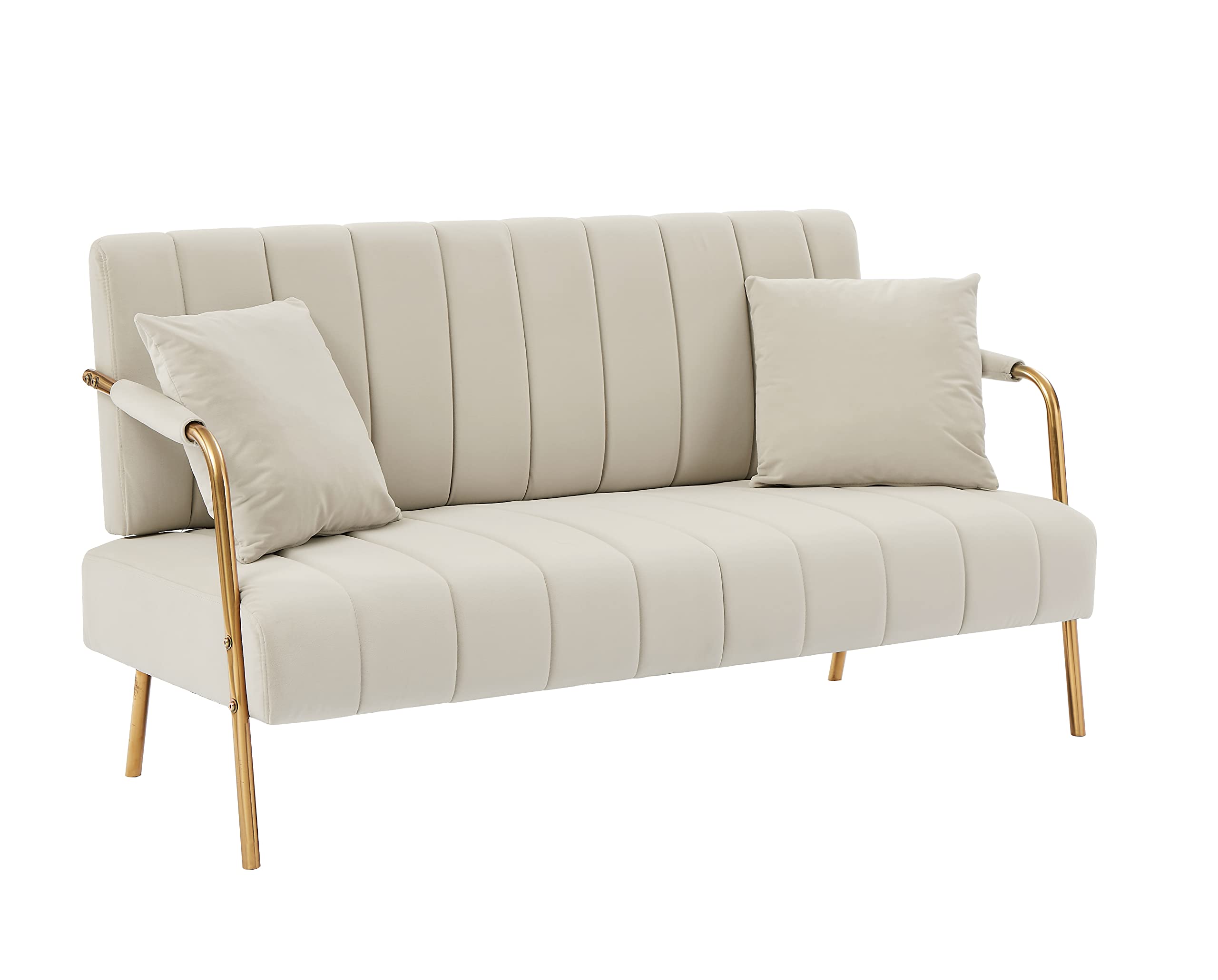 Majnesvon 61" Modern Loveseat Sofa Couch,Cashmere Fabric Small Love Seat w/2 Pillows and Metal Legs,2-Seater Upholstered Mini Sofa Couches for Small Space,Living Room Bedroom Apartments (White)
