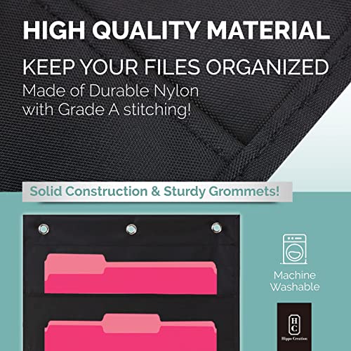 Heavy Duty Storage Pocket Chart for classroom and Office, 10 Pockets, 3 Over Door Hangers Included, Hanging Wall File Organizer for File Folders, School Mailbox, Home/Office Papers & More (Black)