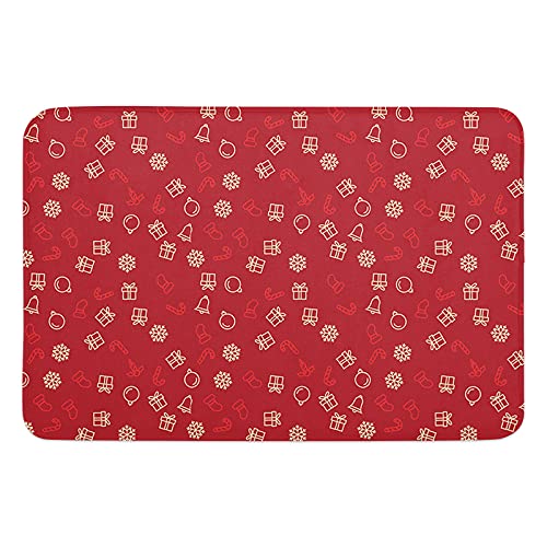 Christmas Ornament Red Gifts Socks Snowflake Candy Cane Bath Rugs Sponge Doormat Non Slip Backing Durable Soft Flannel Mat Memory Foam Mats Carpet for Bathroom Kitchen 32x20In