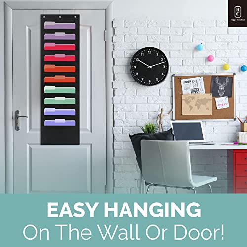 Heavy Duty Storage Pocket Chart for classroom and Office, 10 Pockets, 3 Over Door Hangers Included, Hanging Wall File Organizer for File Folders, School Mailbox, Home/Office Papers & More (Black)