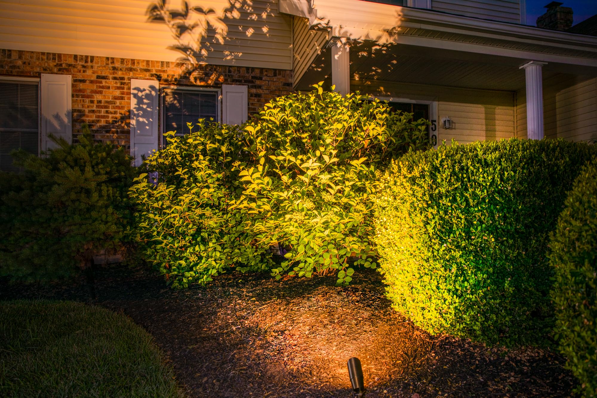 Super Bright LEDs Solid Brass Landscape Spotlight, LED-Ready, Low Voltage 12V AC/DC Up Lighting, Waterproof Garden Fixture, Adjustable Glare Guard, Ground Spike (Warm White MR16 Bulb Included)