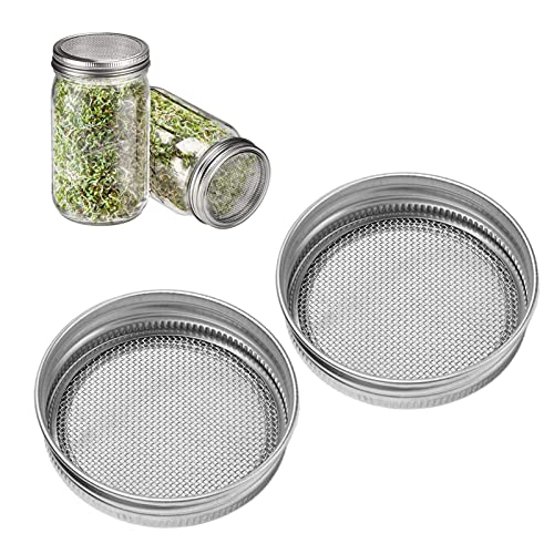 Canning Jar Lid Strainer Filter Lids Mason Jar 2Pcs Stainless Steel Accessory Cover Mouth Jars Sprouter for Sprouting Lid Regular Germination Kits (70mm)