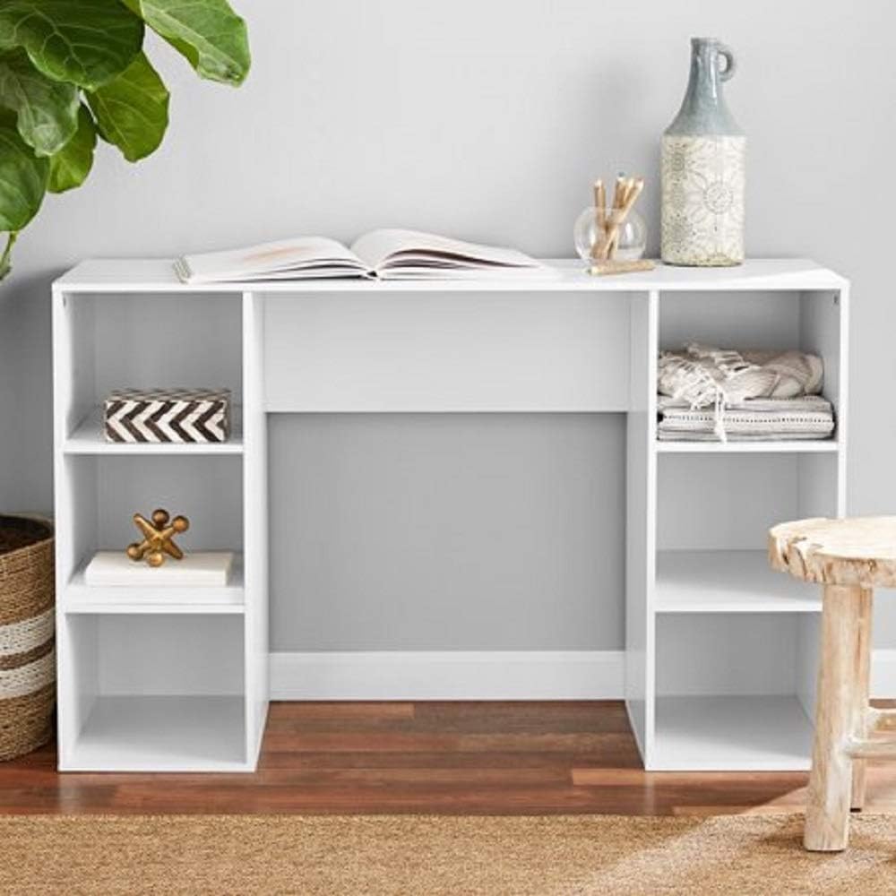 GATEQ 6-Pocket Locker Computer Desk with Easy-Glide Accessory Drawer (White)