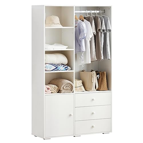 UDeuxff Bedroom Armoire,Wardrobe Armoire Closet, Drawers and Shelves, Handles, Hanging Rod, for Bedroom ,White (A)