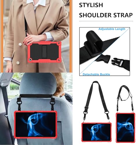 Onn 11 Tablet Pro Case with Tempered Glass Screen Protector SOATUTO Protective Cover with Kickstand Built in Shoulder Strap Shell Case for Onn Tablet Pro 11 2023 Model: 100110027 (Red+Black/1 Pcs)