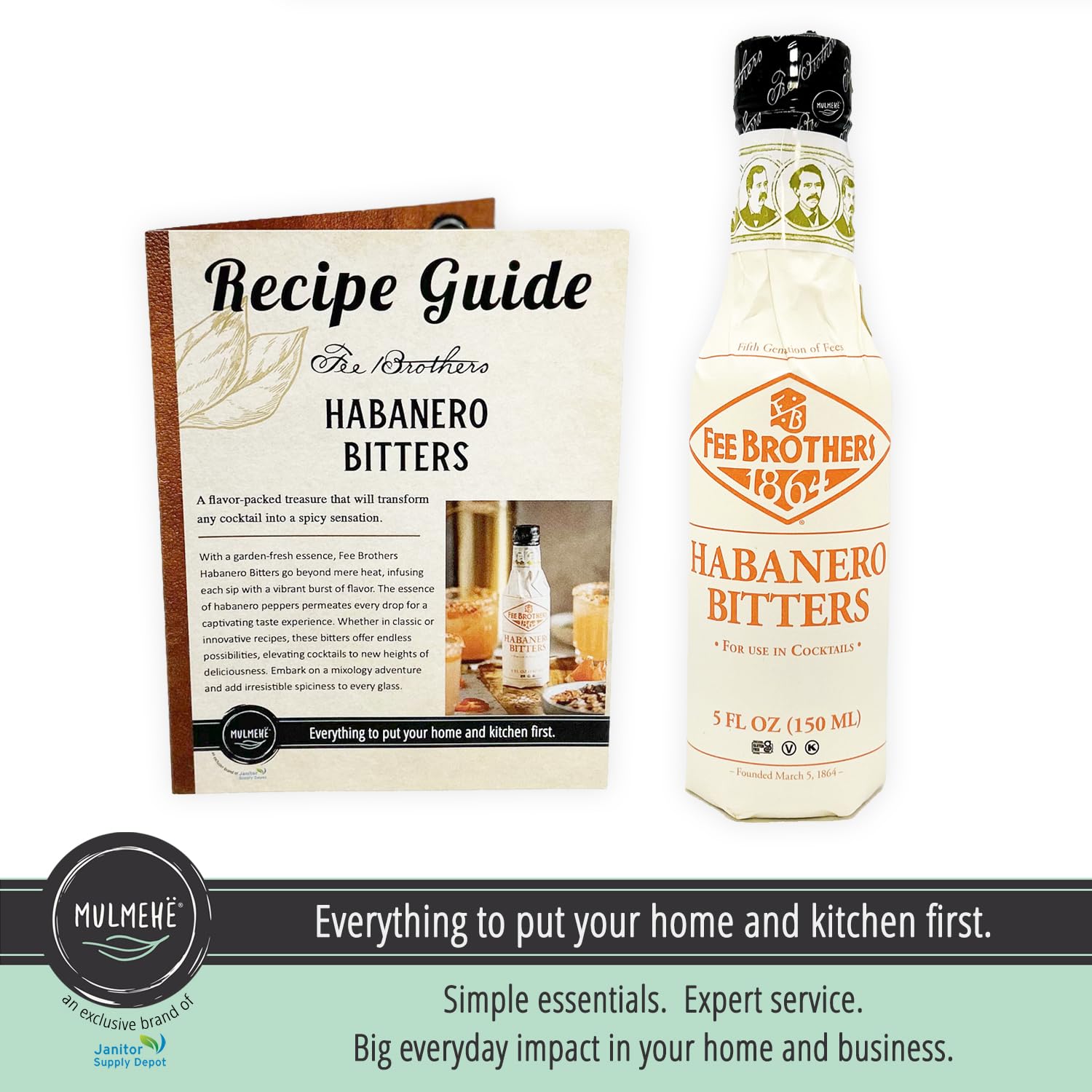 MULMEHË Exclusive Recipe Guide and Fee Brothers Habanero Bitters Gift Bundle, 2 Bottles