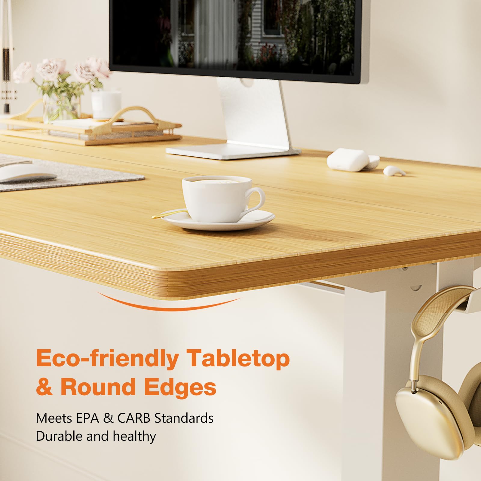 Sweetcrispy Standing Desk, Stand Up Desk, Electric Standing Desk with Splice Board, 40 x 24in Ergonomic Height Adjustable Desk Sit to Stand Desk, Computer Workstation Home Office Desk-Natural