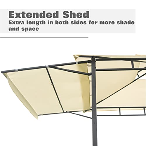 Merax Gazebo - 12Ft x 4.3Ft, Iron Double Tiered Outdoor Canopy with Bar Counters, for Patio Garden Backyard BBQ Grill, Beige