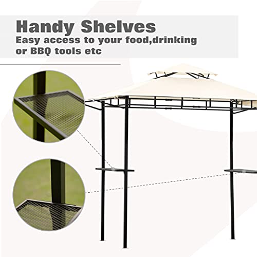 Merax Gazebo - 12Ft x 4.3Ft, Iron Double Tiered Outdoor Canopy with Bar Counters, for Patio Garden Backyard BBQ Grill, Beige