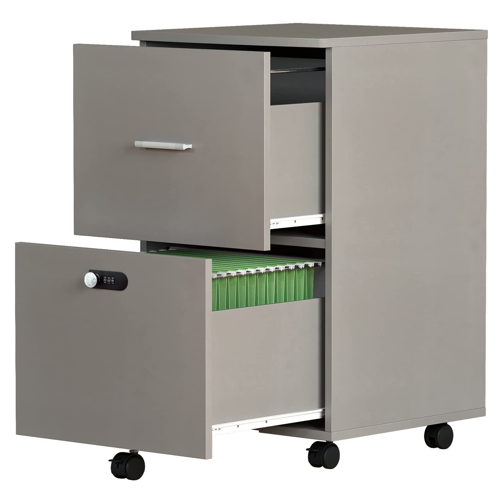 2 Drawer File Cabinet with Lock, 2 Drawer Filing Cabinets for Home Office, Wood Filing Cabinet Under Desk, Rolling Printer Stand Vertical File Cabinets