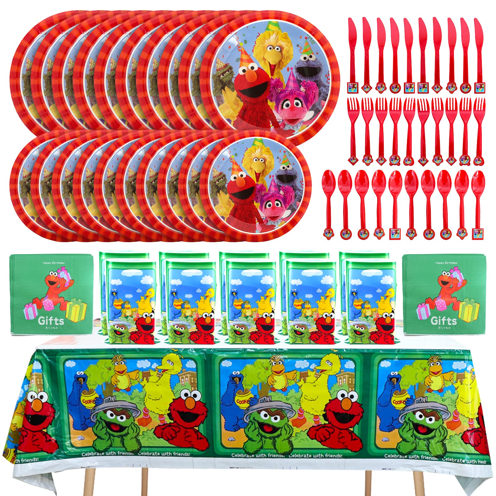 81 Pcs Cartoon Street Birthday Party Supplies Include Knife, Fork, Spoon, Plates, Napkin, Goodie Bags and Table Cloth for Boys Girls Baby Shower Birthday Decorations
